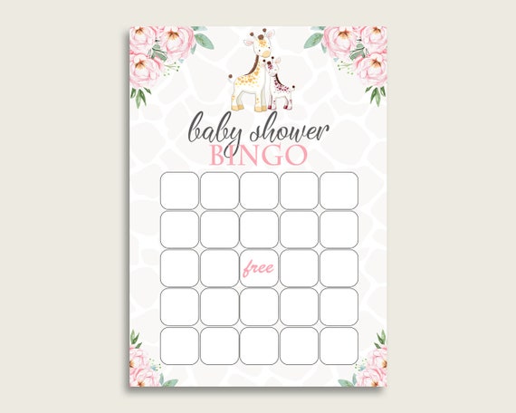 Pink Yellow Baby Shower Bingo Blank Game Printable, Giraffe Baby Shower ...