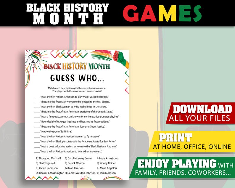 Black History Games Bundle, Printable Black History Month Activity ...