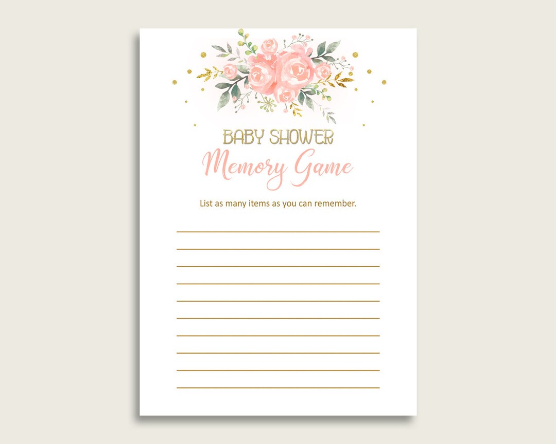 Peach Floral Baby Shower Memory Game, Pink Gold Memory Guessing Game ...