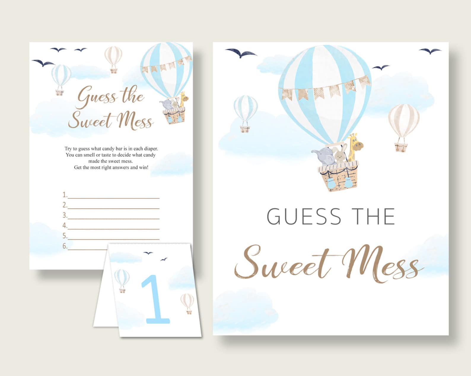 Hot Air Balloon Guessing Game Baby Shower Boy Blue White | Etsy