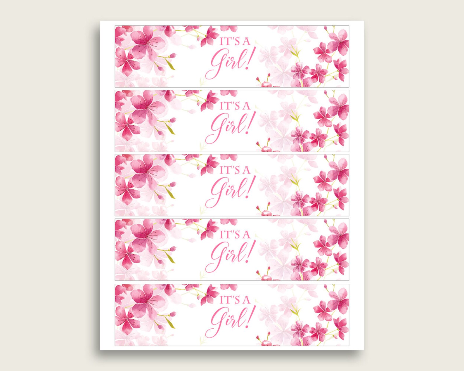 Pink White Water Bottle Labels Printable Cherry Blossom Water - Etsy