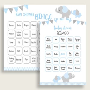 Elephant Baby Shower Bingo Cards Printable, Blue Grey Baby Shower Boy ...