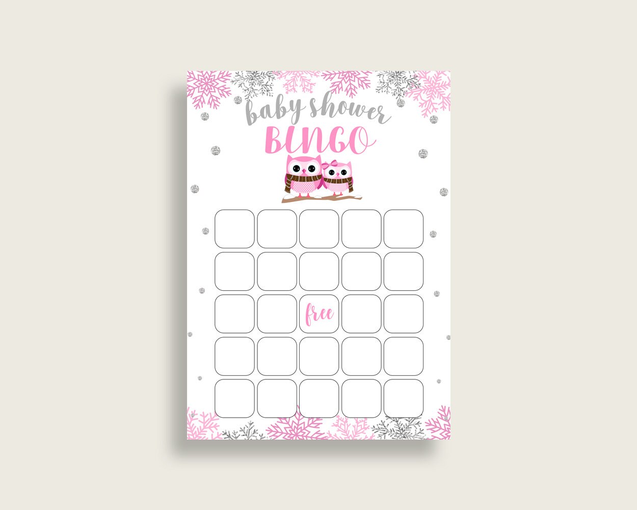 Winter Owl Baby Shower Bingo Cards Printable Pink Gray Baby - Etsy