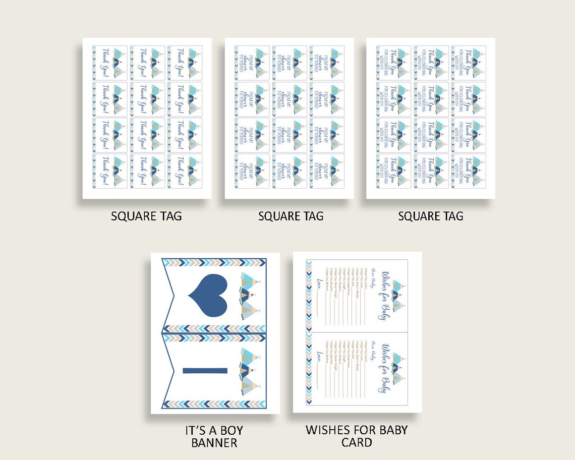 Blue Beige Baby Shower Decorations Boy Kit Tribal Teepee Baby | Etsy