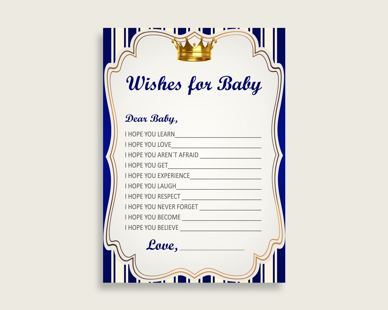 Blue Gold Wishes for Baby Cards & Sign Royal Prince Baby - Etsy