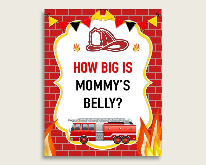 Red Yellow How Big is Mommy's Belly Game Firetruck Baby | Etsy