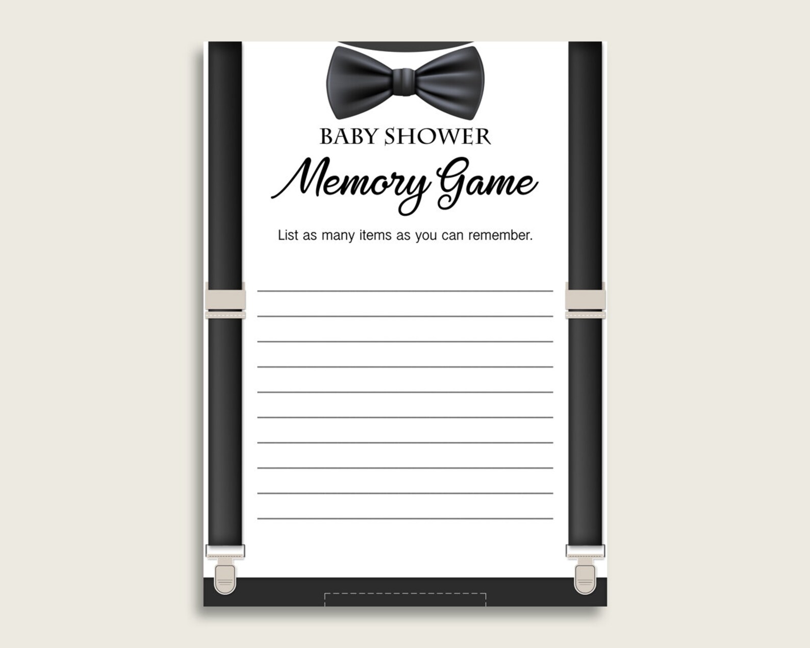 Little Man Baby Shower Memory Game, Black Beige Memory Guessing Game ...