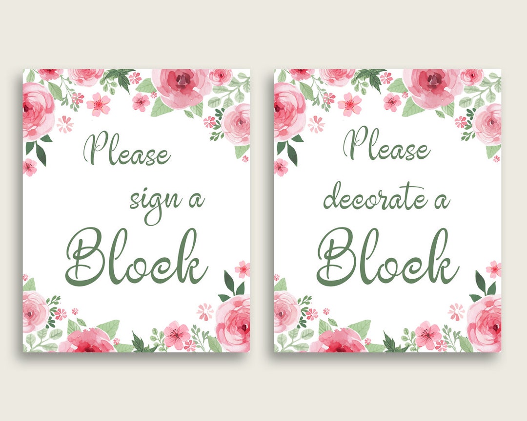 Pink Green Please Sign A Block Sign and Decorate A Block Sign ...