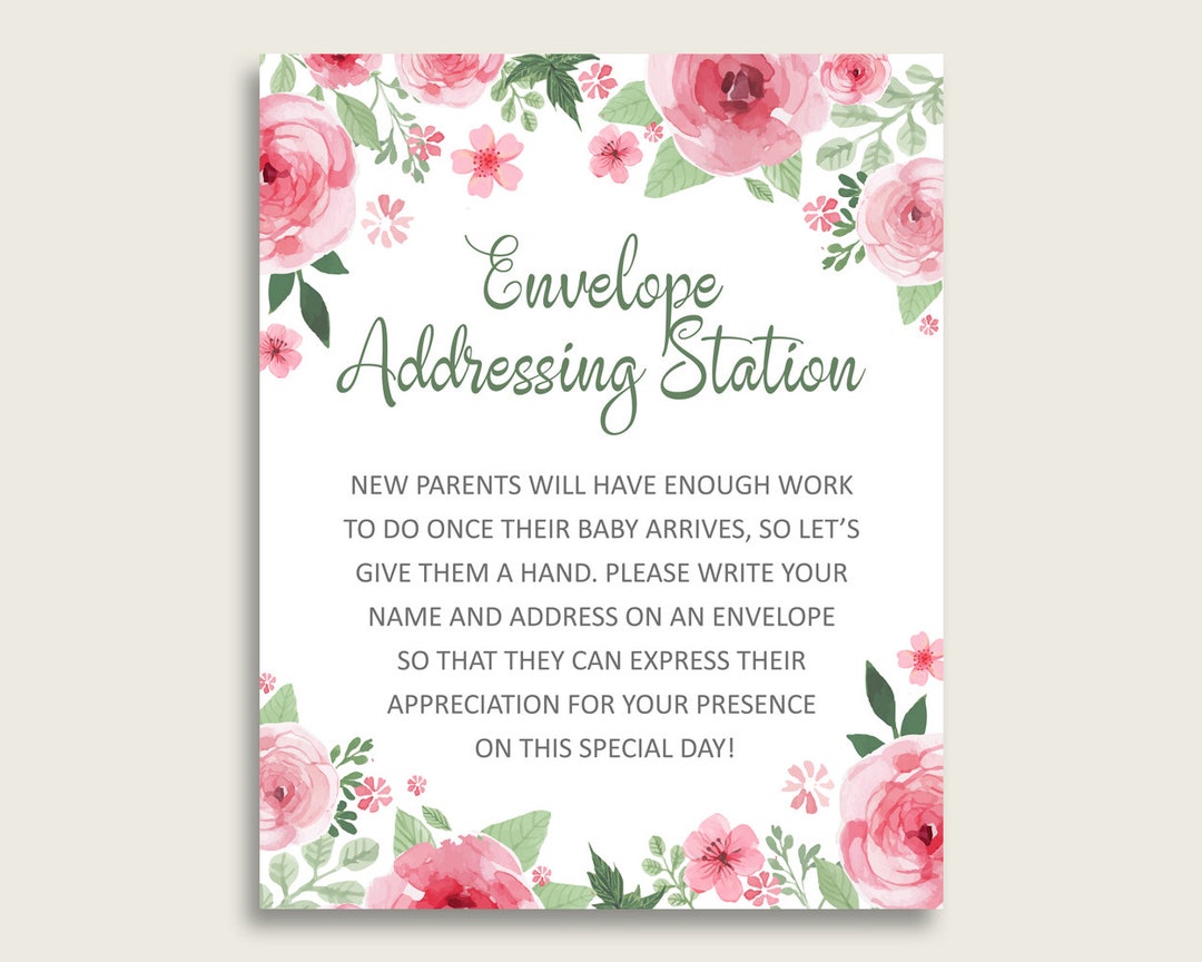 Pink Green Baby Shower Address Sign Printable, Watercolor Flowers ...