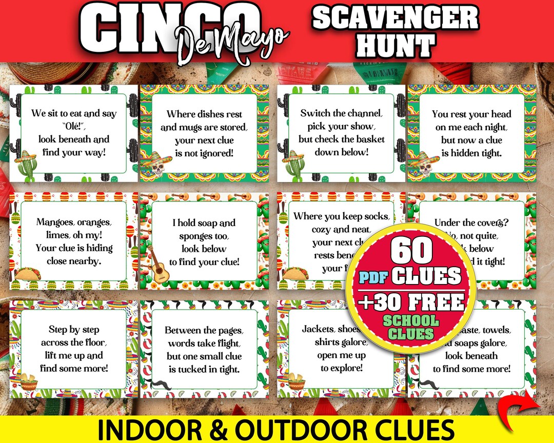 Cinco De Mayo Scavenger Hunt Printable, Indoor Outdoor Treasure Hunt ...