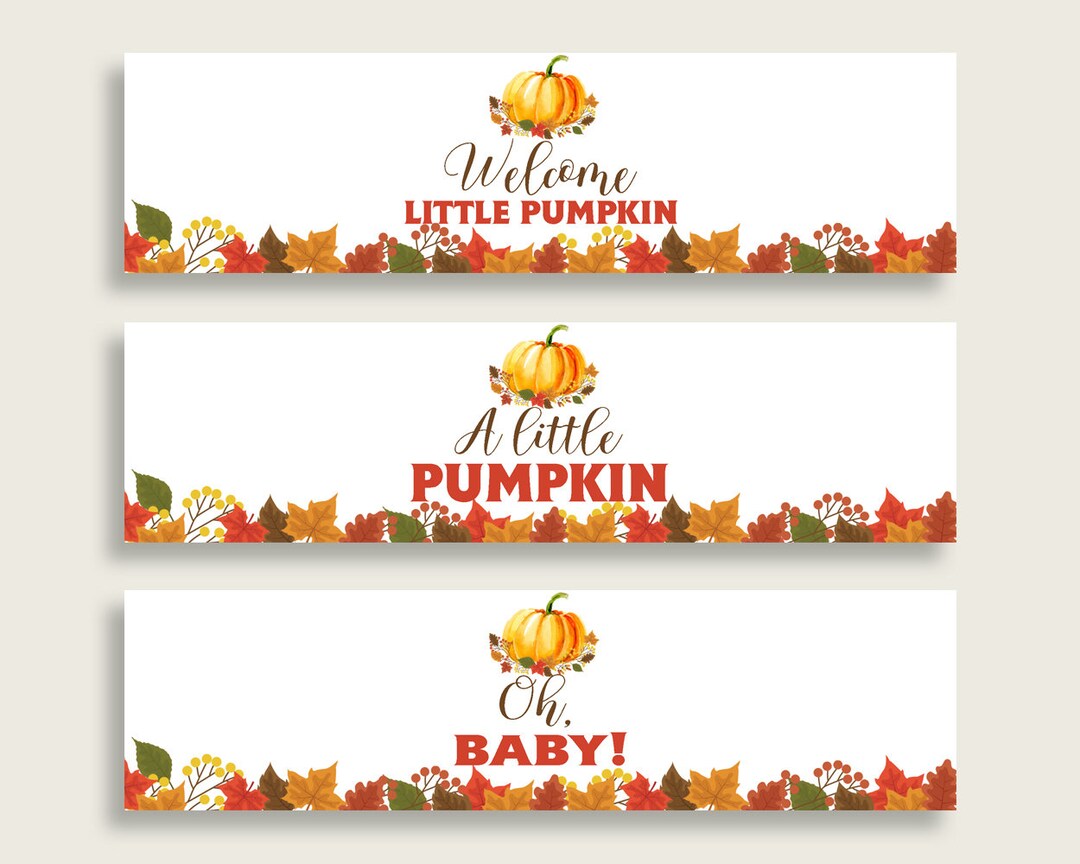 Orange Brown Water Bottle Labels Printable, Fall Water Bottle Wraps ...