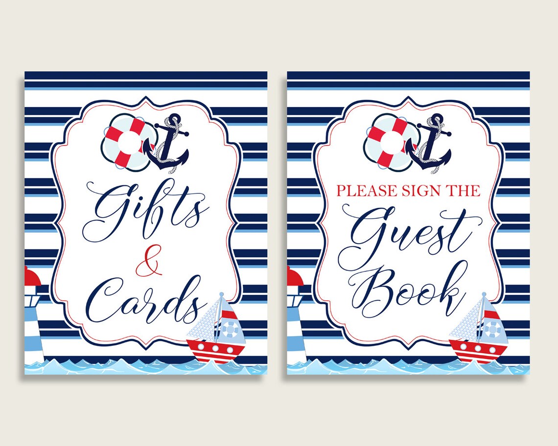 Nautical Baby Shower Boy Table Signs Printable Blue Red Party - Etsy