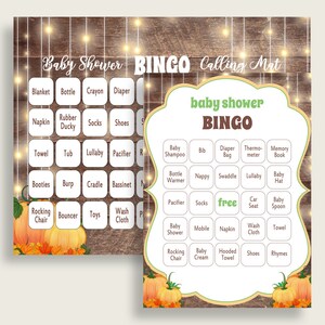 Autumn Baby Shower Bingo Cards Printable, Brown Orange Baby Shower ...