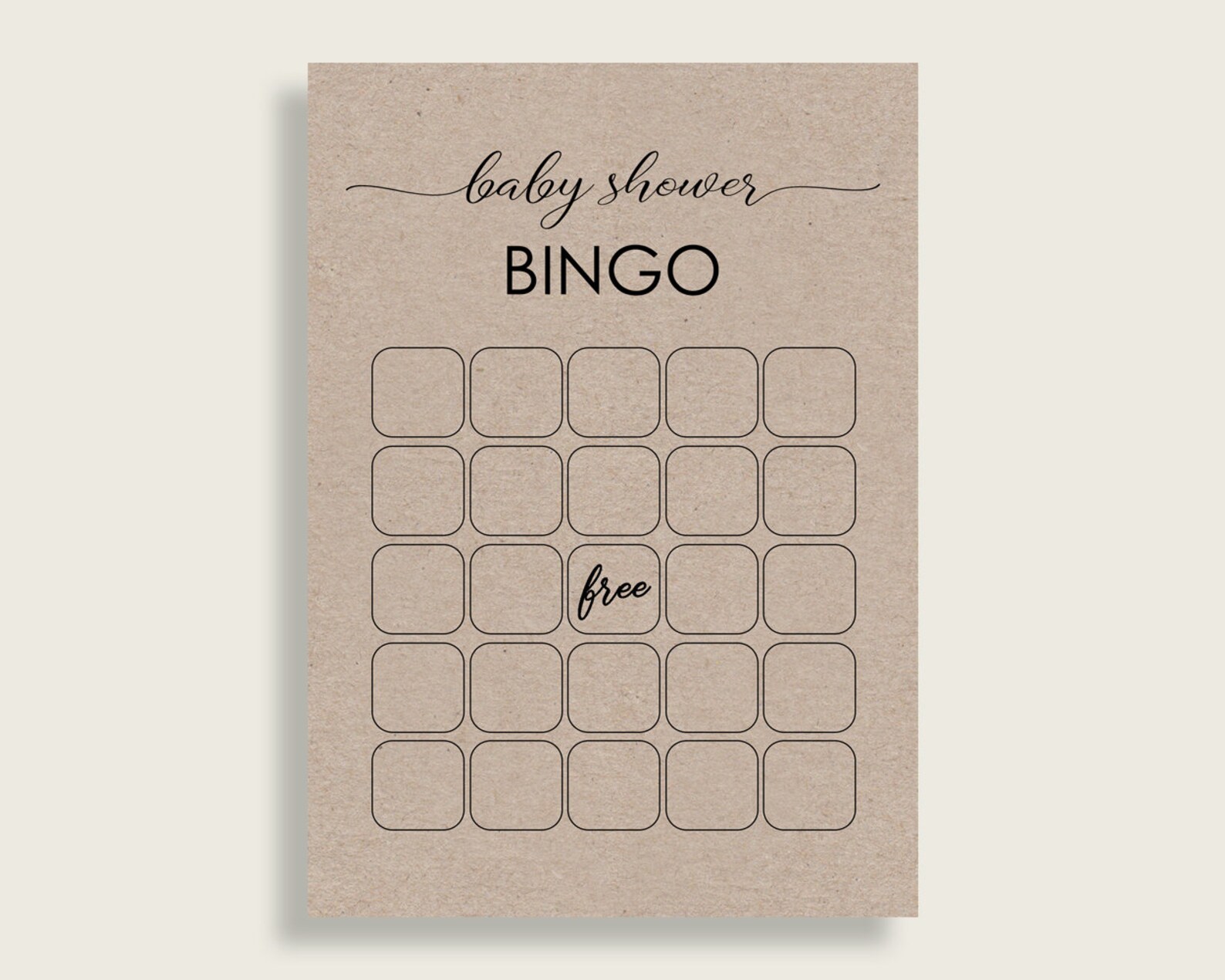 Empty Bingo Baby Shower Empty Bingo Kraft Baby Shower Empty - Etsy