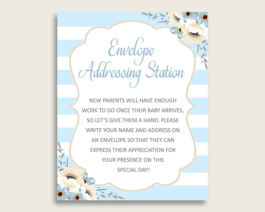 Blue White Baby Shower Address Sign Printable, Stripes Envelope Station ...