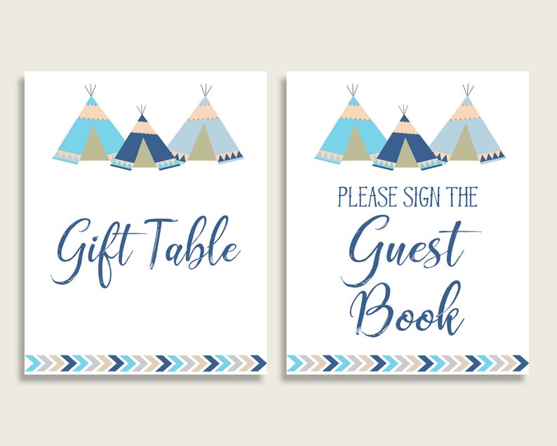 Tribal Teepee Baby Shower Boy Table Signs Printable Blue - Etsy