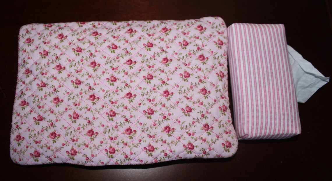 Very Pink, Pretty Pouch W/fabric, Lace, Button Flower. A Girly Makeup ...