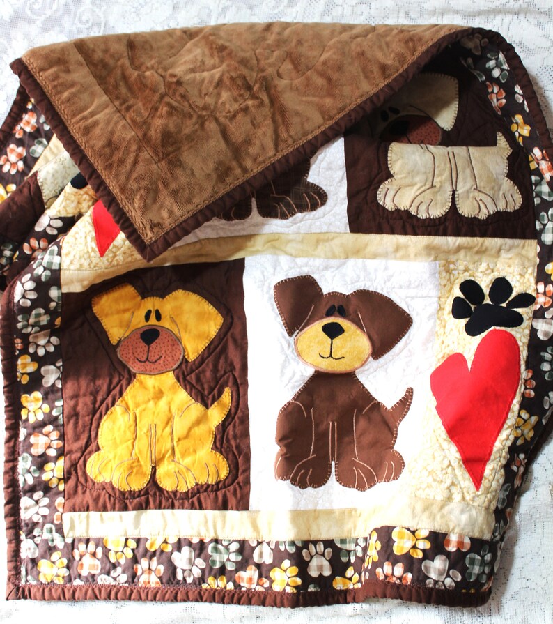 Adorable I Love Puppies Baby Quilt. Appliquéed Quilted Substantial ...