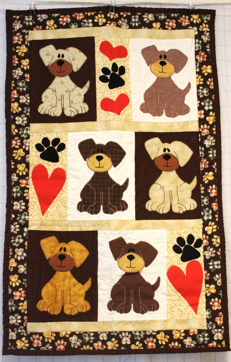 Adorable I Love Puppies Baby Quilt. Appliquéed Quilted Substantial ...