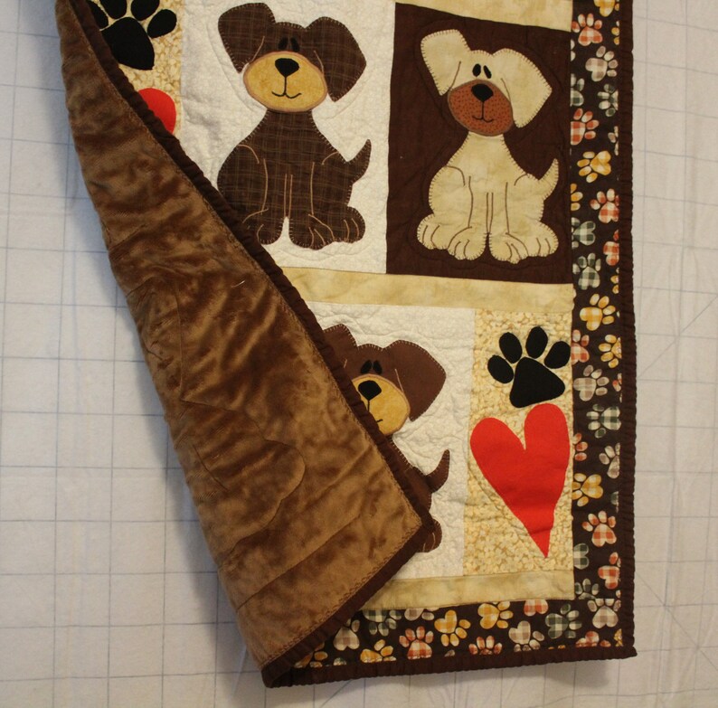 Adorable I Love Puppies Baby Quilt. Appliquéed Quilted Substantial ...