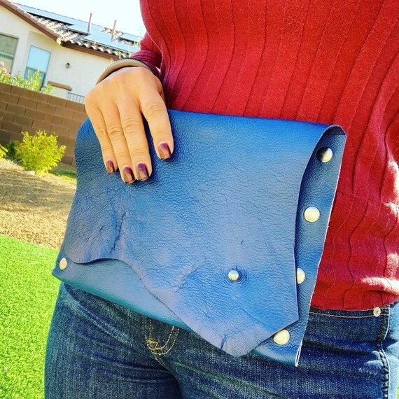 Royal Blue Distressed Pebble Leather Clutch / Blue Leather - Etsy