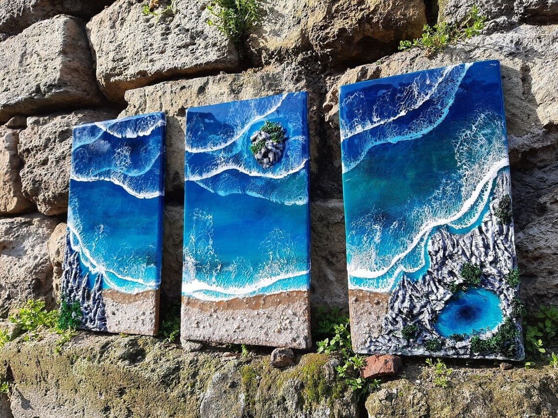 Triptych Wall Decor Triptych Epoxy Wall Art Epoxy Original | Etsy