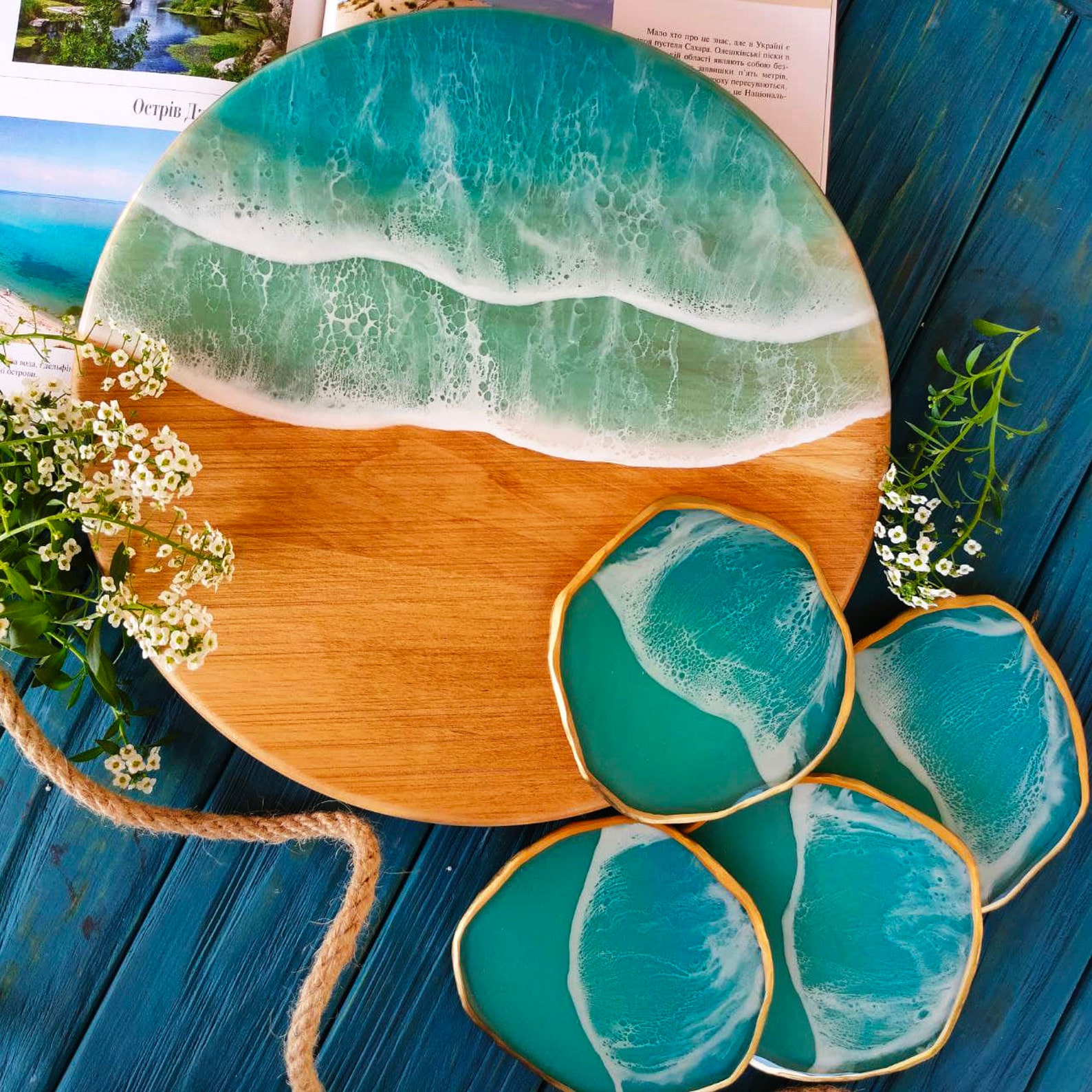 Ocean Resin Coasters, Epoxy Resin Art, Beach Wave Coasters, Ocean ...