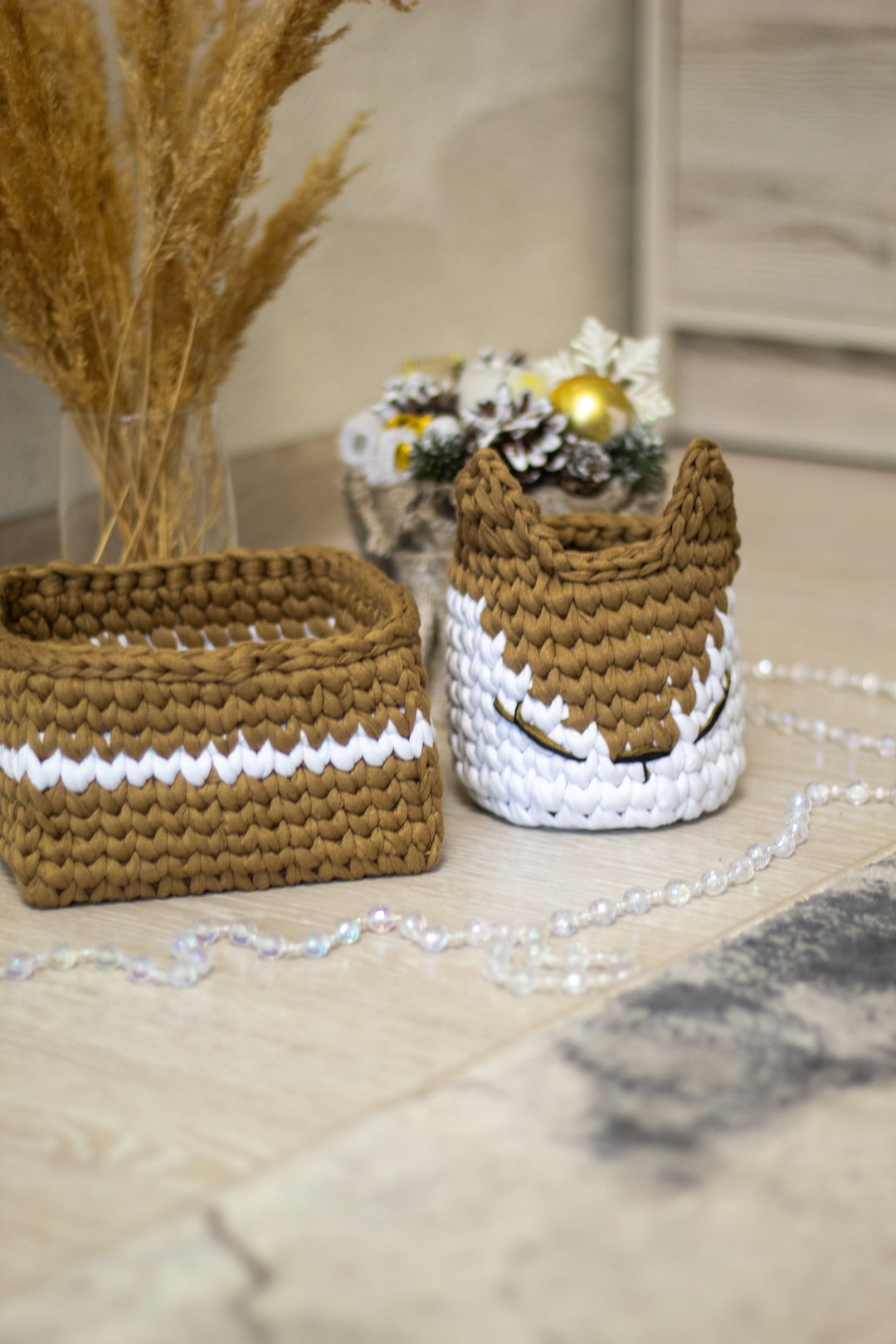 Set of Knitted Baskets, Crochet Storage Basket "solid", Basket for ...