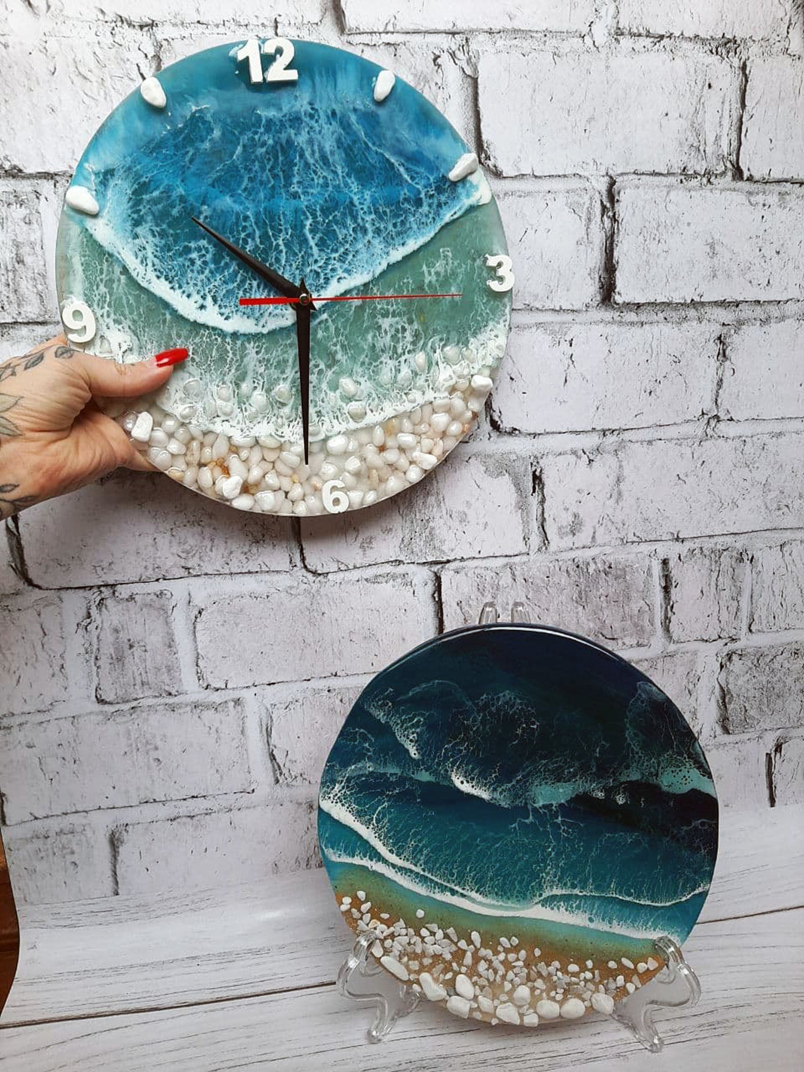 Clock for Wall,epoxy Resin Beach Clock,epoxy Wall Clock, Wooden Wall ...