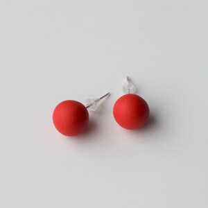 Red Studs, Matte Red Earrings, Small Round Earrings, Matte Red Studs ...