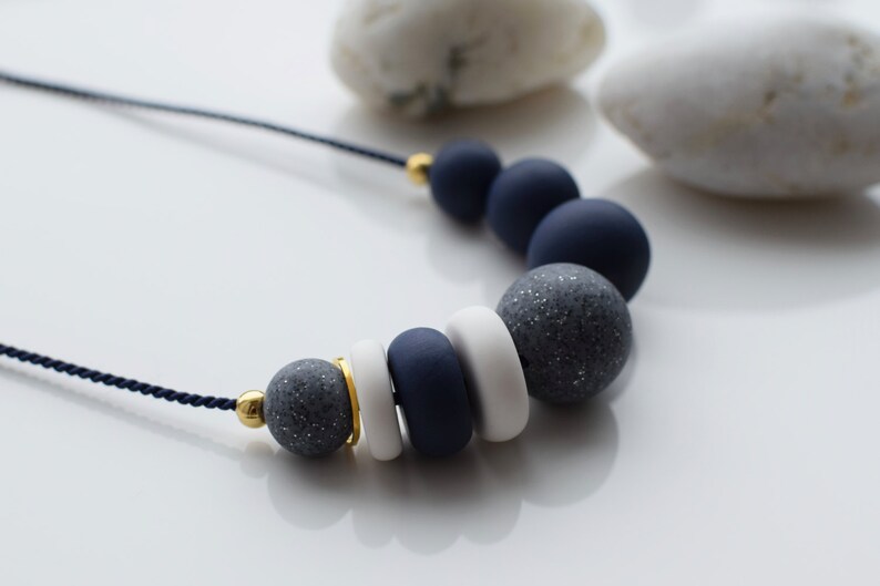 Navy Statement necklace Blue Chunky necklace Modern Beaded | Etsy