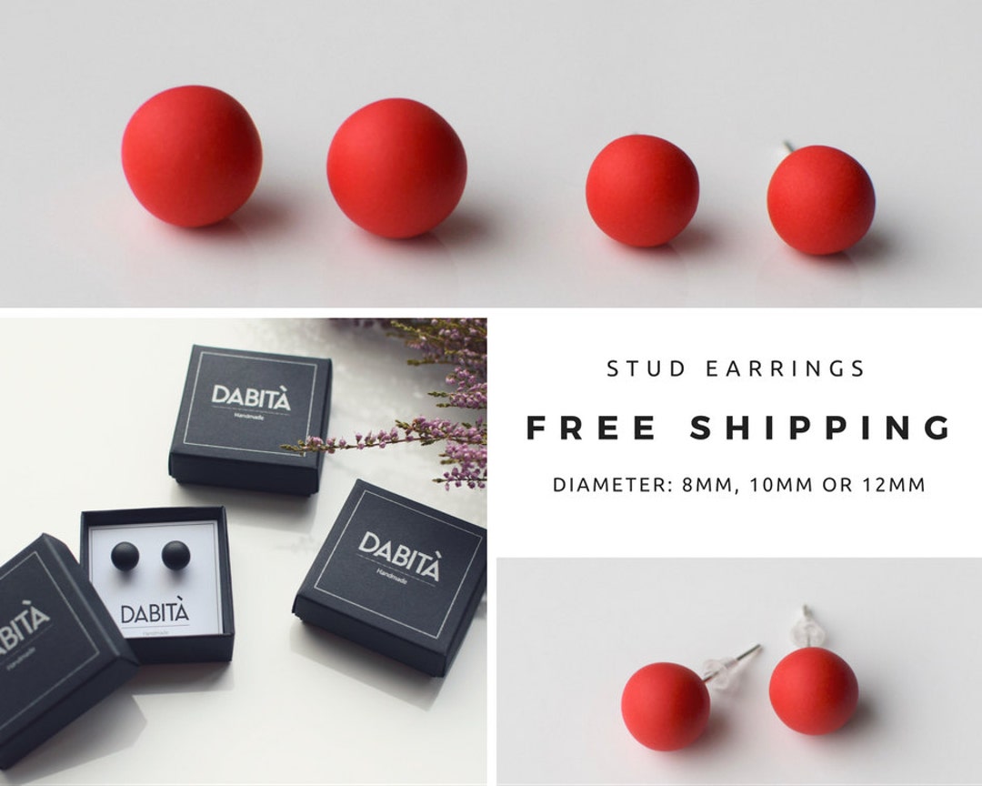 Red Studs, Matte Red Earrings, Small Round Earrings, Matte Red Studs ...