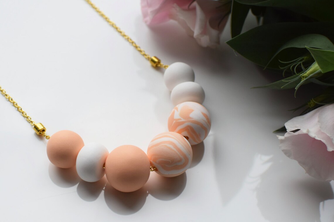 Peach Statement necklace Pastel Bead necklace Handmade | Etsy