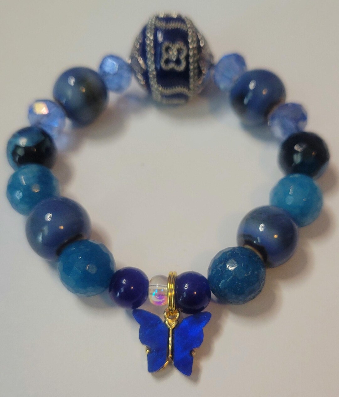 Blue Butterfly Gemstone Bracelet, Stretch Bracelet, Stacked Bracelets ...