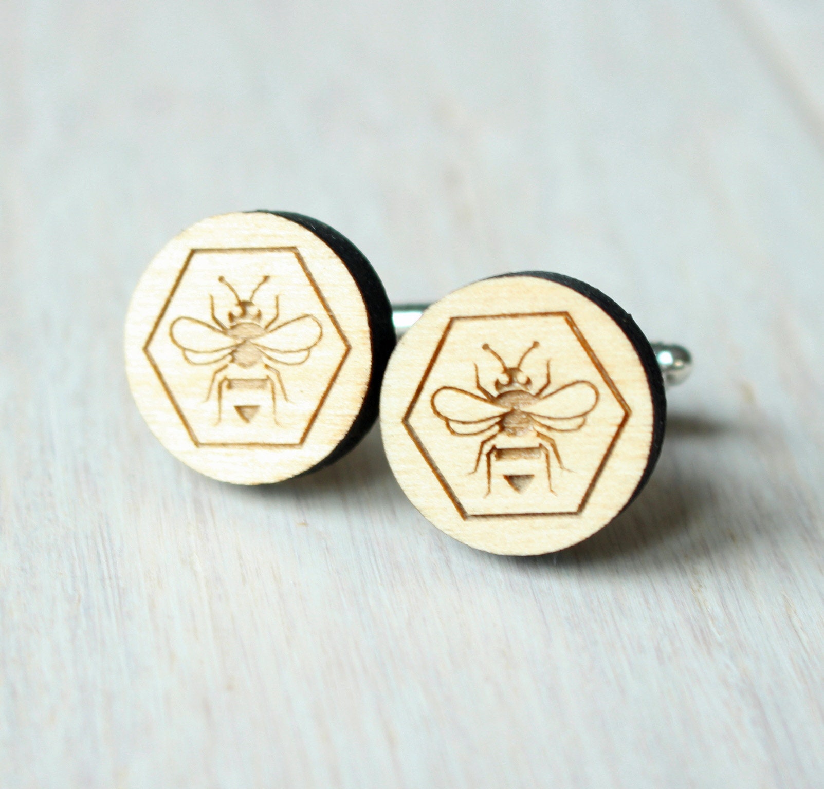 Honey Bumble Bee Cufflinks, Wood Nature Save the Bees Laser Cut ...