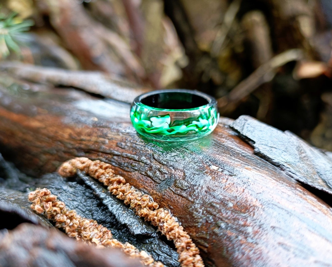 Green Frog Ring Epoxy Resin Promise Engagement Band With Green Wave ...