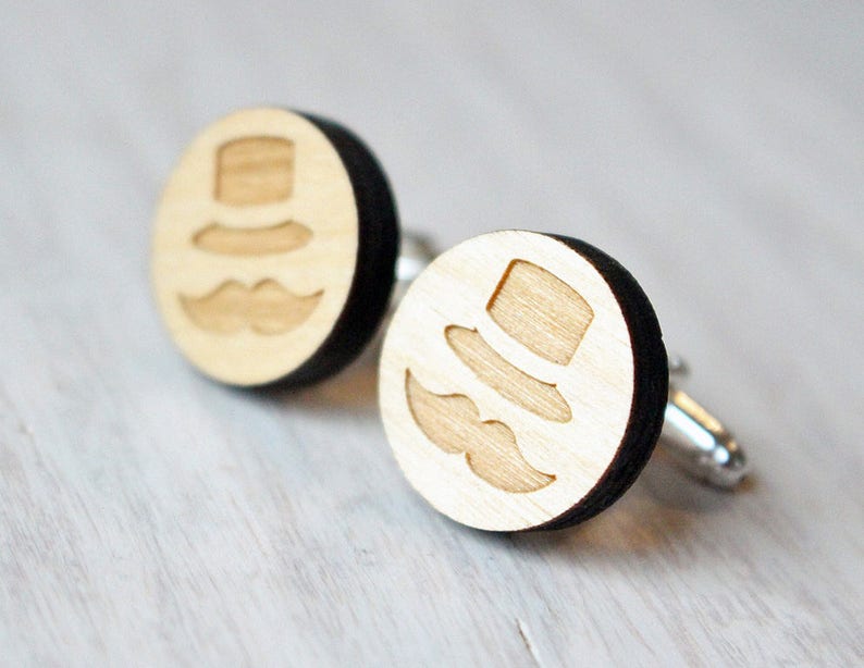 Mustache Gentleman Laser Cut Wood Cufflinks Gift Personalized - Etsy