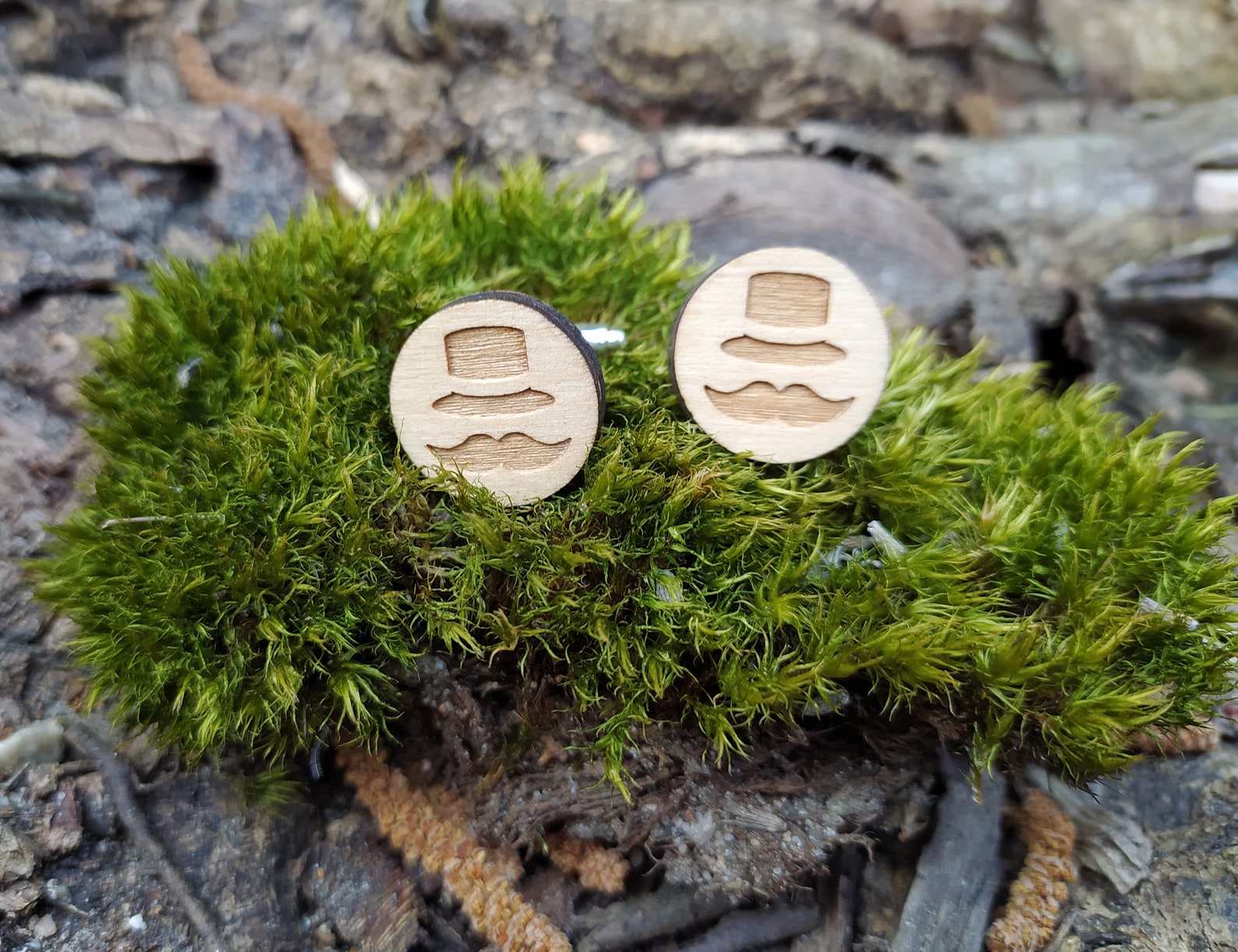 Mustache Gentleman Laser Cut Wood Cufflinks Gift, Personalized Engraved ...