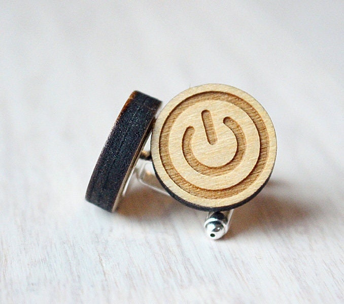 Custom Wedding Cufflinks, Laser Engraved Wood Power Button, Wooden ...
