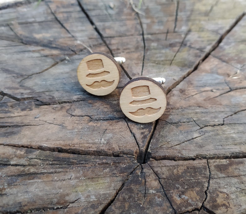 Mustache Gentleman Laser Cut Wood Cufflinks Gift Personalized - Etsy