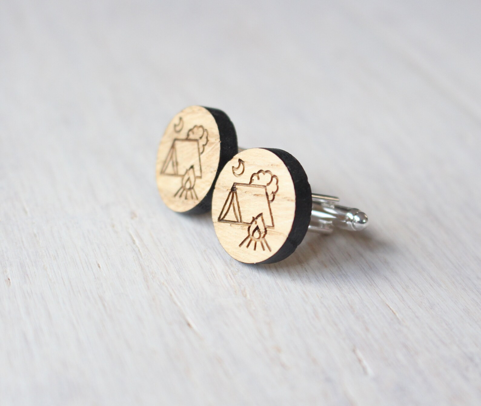 Personalized Wooden Tent Camping Vacation Mode Cufflinks - Etsy