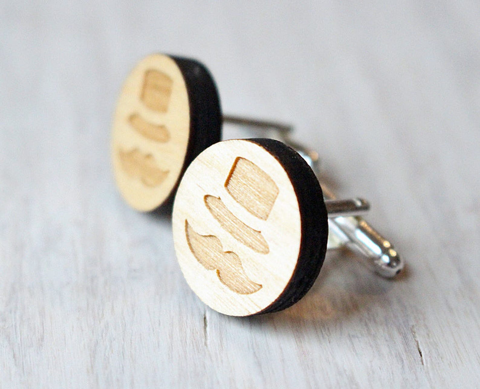 Mustache Gentleman Laser Cut Wood Cufflinks Gift Personalized - Etsy
