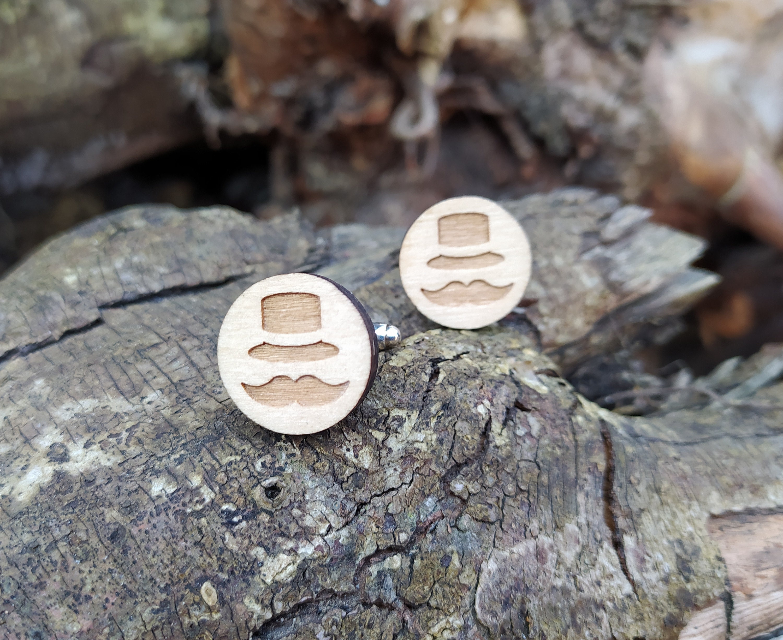 Mustache Gentleman Laser Cut Wood Cufflinks Gift, Personalized Engraved ...