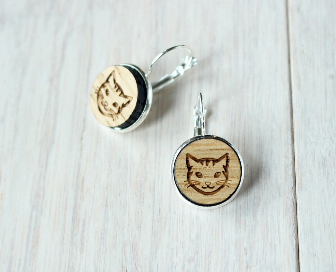 Personalized Cat Lover Laser Engraved Wooden Earrings for Women, Wood ...