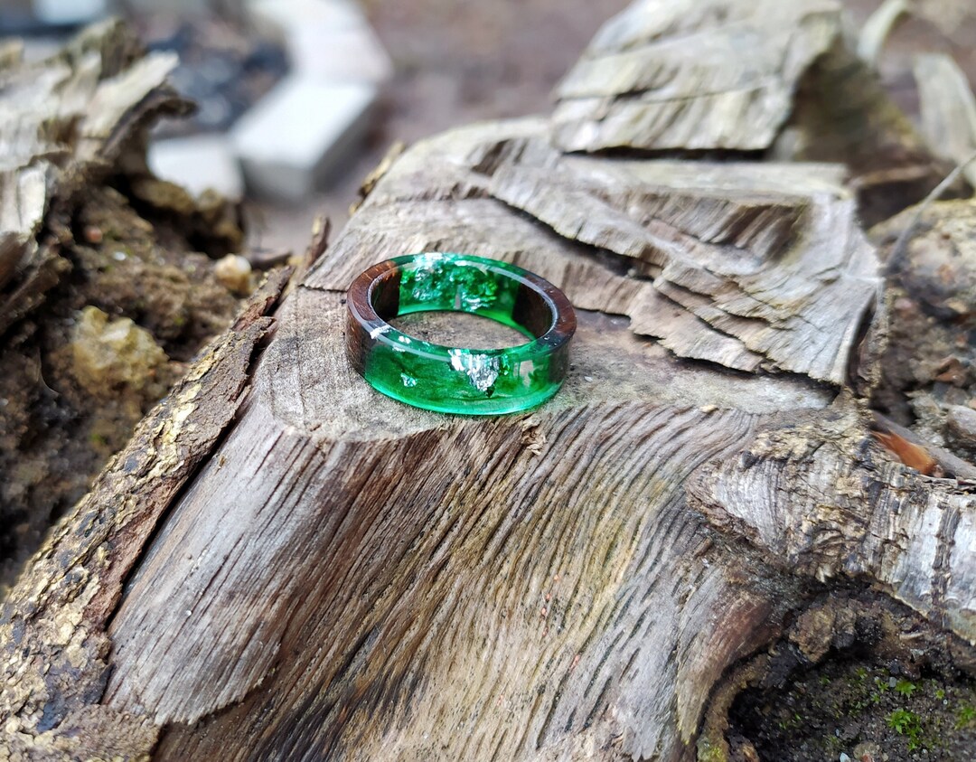 Green Wood Resin Ring Frog Epoxy Promise Engagement Ring With - Etsy