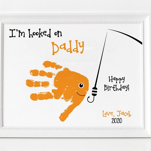 Hooked on Daddy Fishing Toddler Handprint Art Baby - Etsy