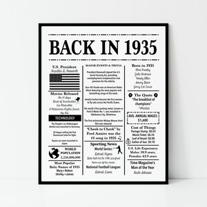 1935 Back in 1935 Fun Facts 1935 Trivia Birthday Sign 1935 16x20, 8x10 ...