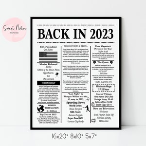 2023 Back in 2023 Fun Facts 2023 Trivia Birthday Sign 2022 16x20, 8x10 ...