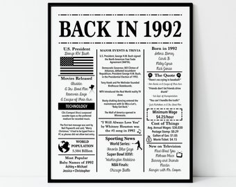 1992 Birthday Poster | Etsy