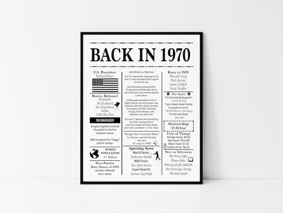 1970 Back in 1970 Black and White Poster Birthday 1970 Facts - Etsy
